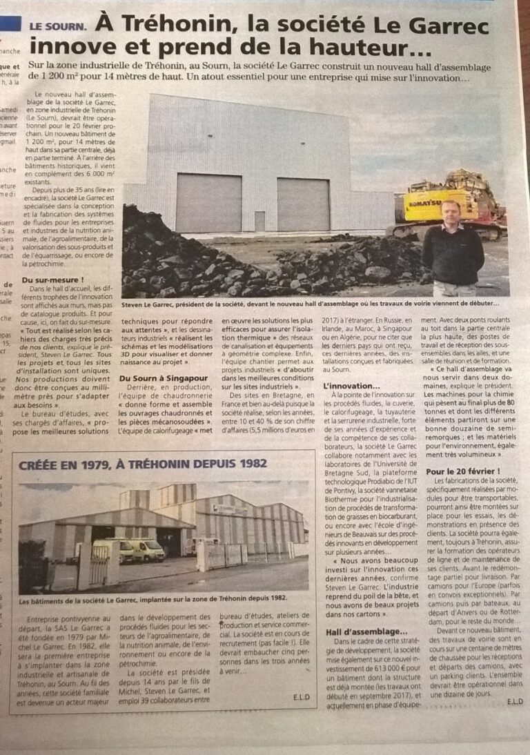 La presse parle de nous!!!!!! Notre nouvel atelier se termine - Le Garrec